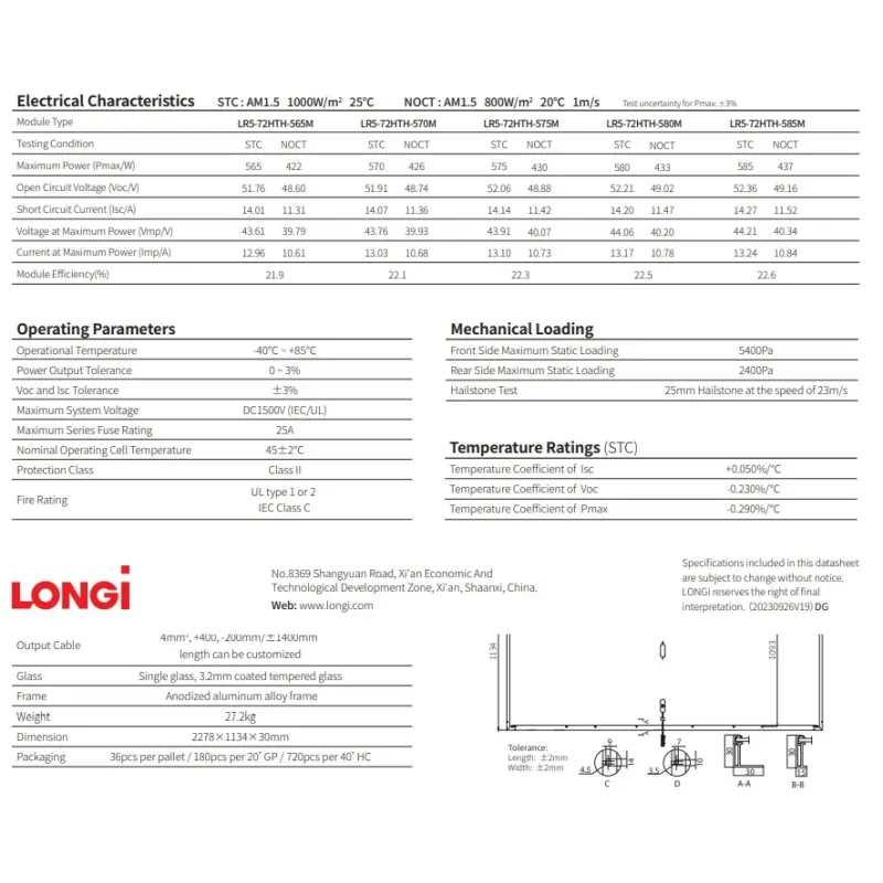 Panel solar LONGi LR5-72HTH-585M de 585W